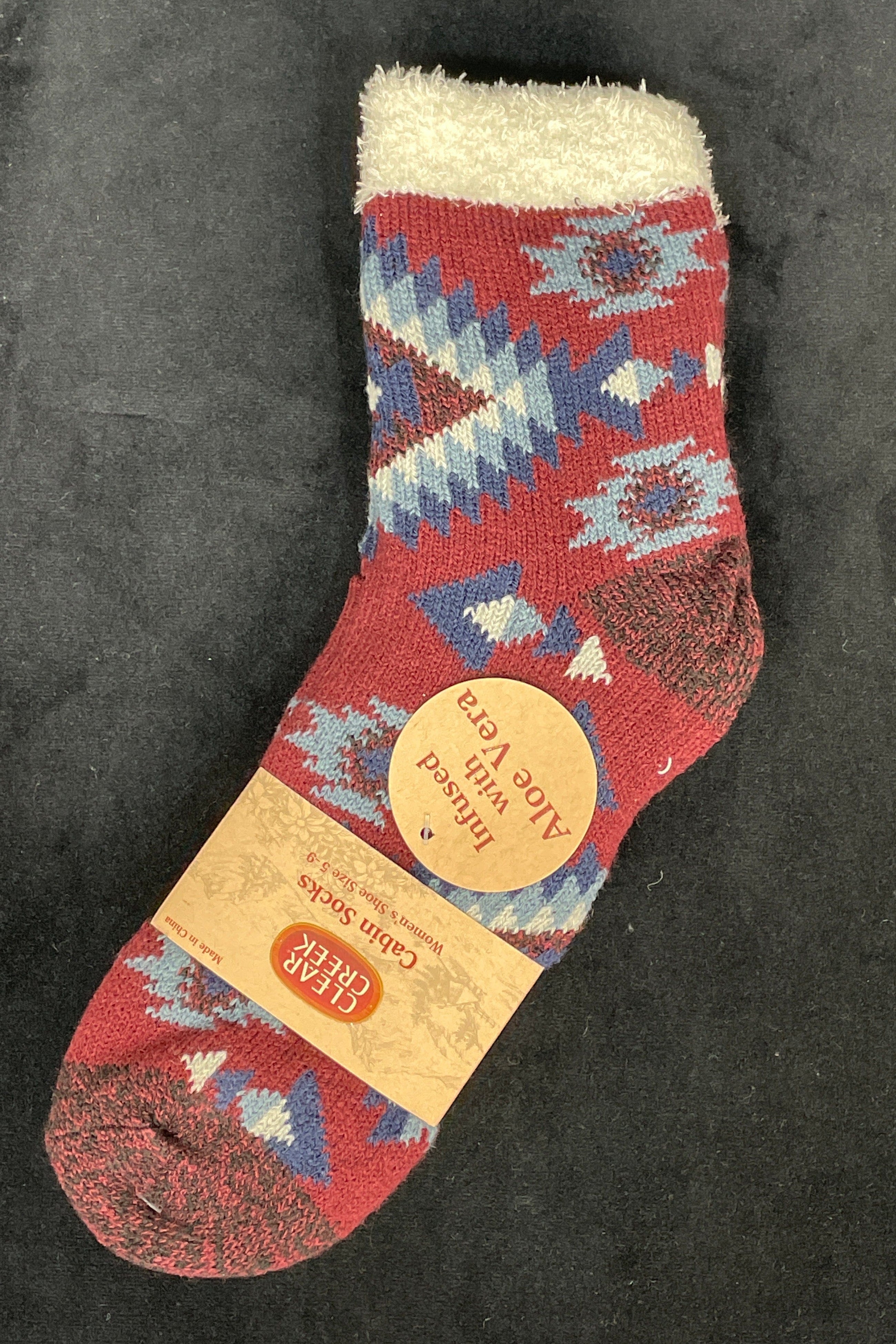 Burgundy & Navy Print Aloe Cabin Sock – Jean Marie's
