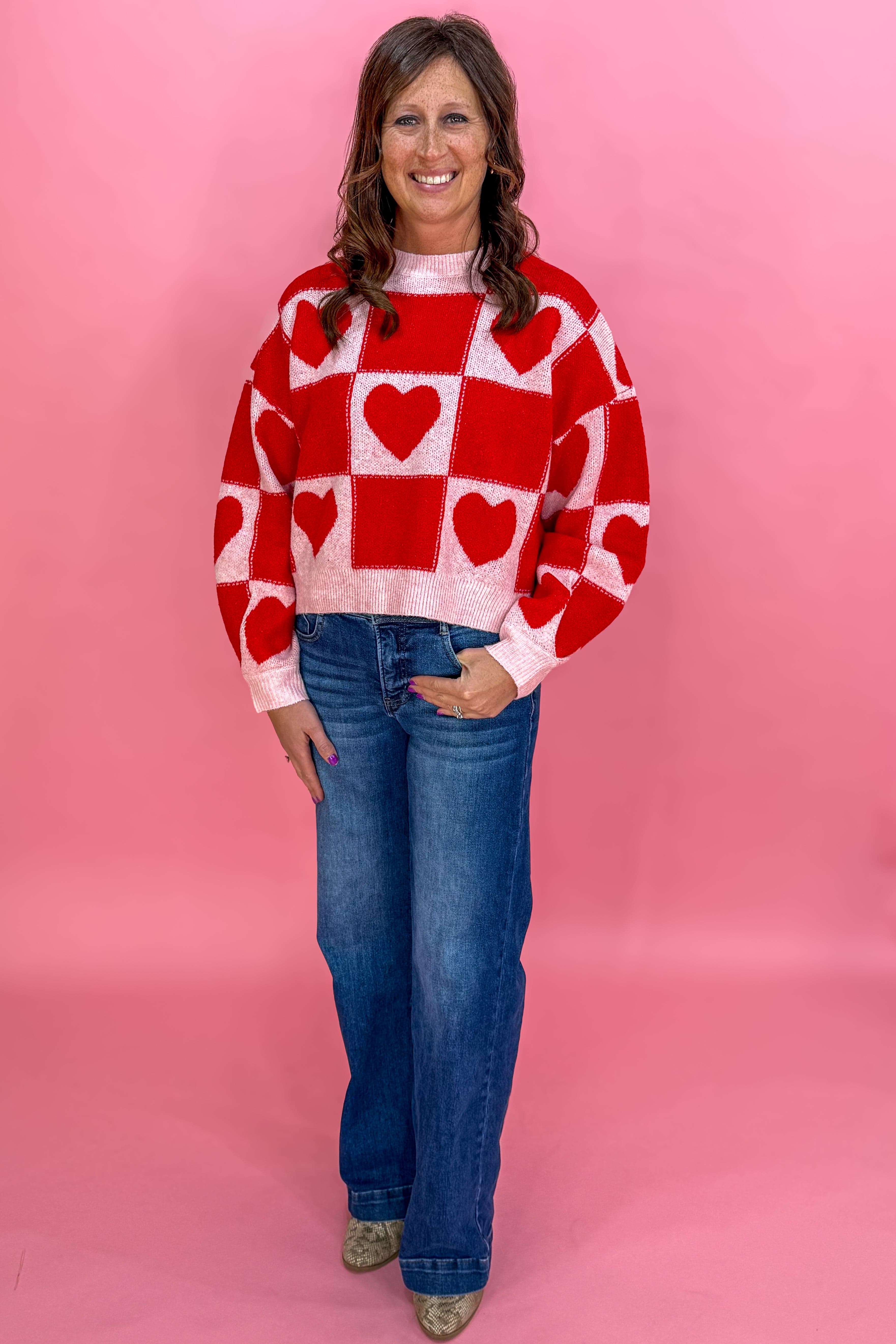 Red Heart Checkered Sweater – Jean Marie's